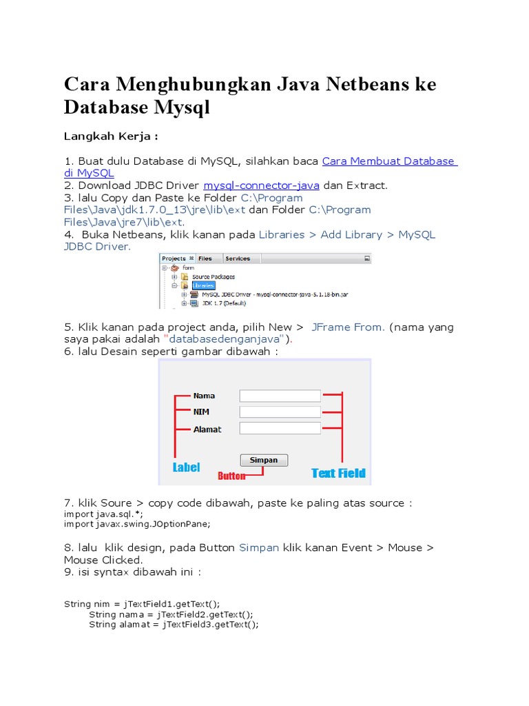 Cara Menghubungkan Java Netbeans Ke Database Mysql | PDF