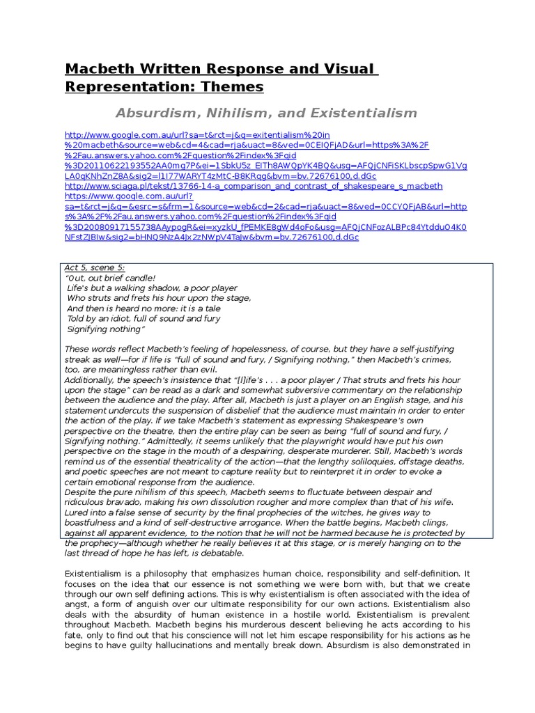 Macbeth Written Response and Visual Representation Info | PDF ...