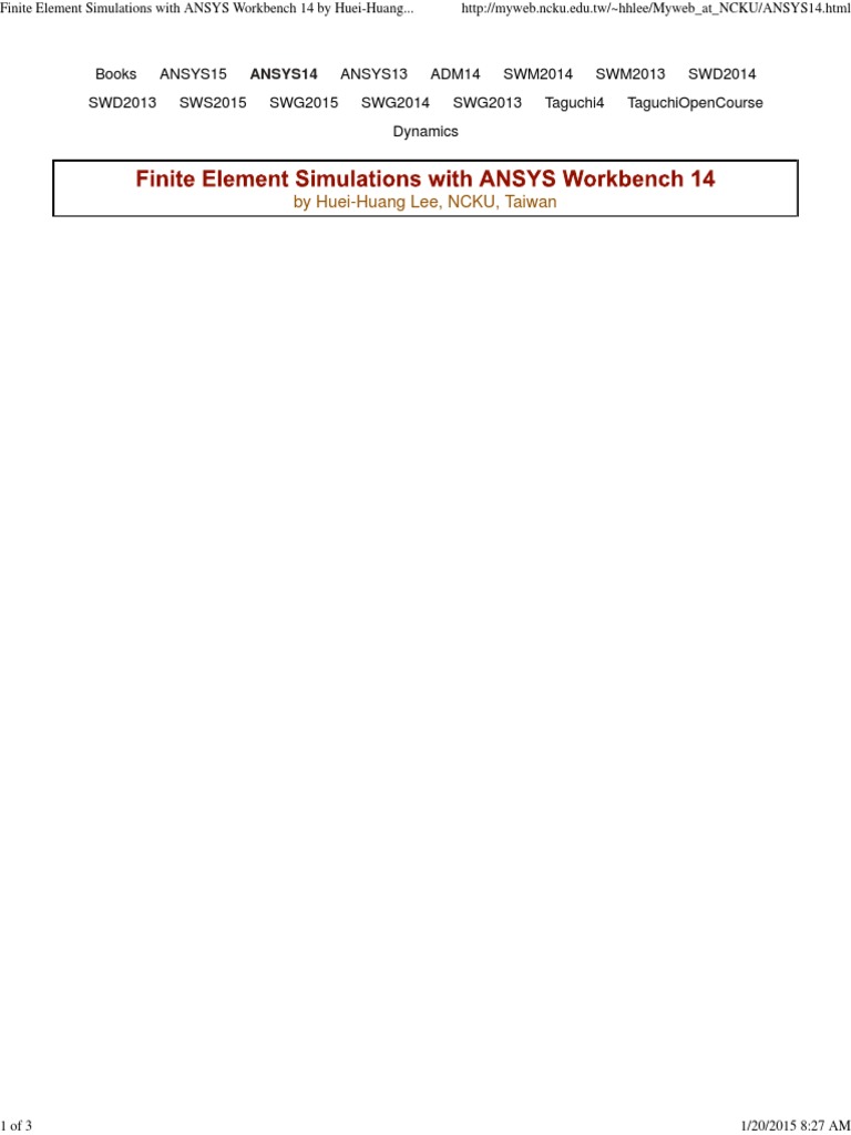Finite Element Simulations With ANSYS Workbench 14 by Huei-Huang Lee, NCKU, Taiwan | PDF ...