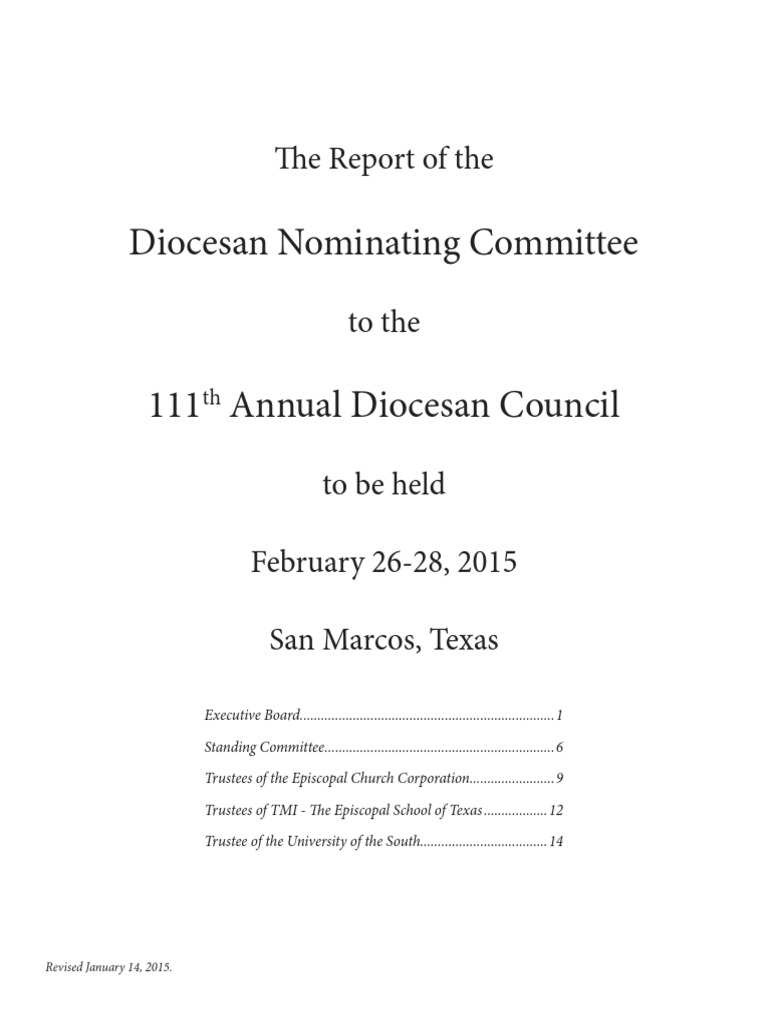Nominating Committee Report 2015 | PDF | Laity | Episcopal Church ...