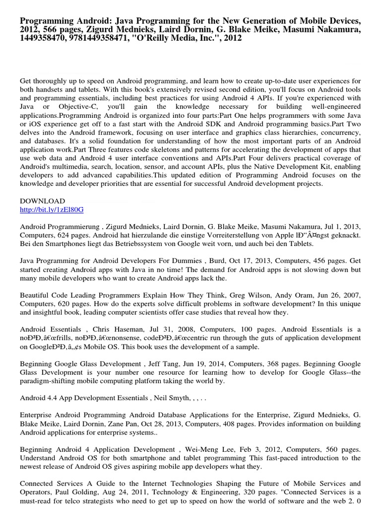 Programming Android Java Programming For The New Generation of Mobile Devices | PDF | Android ...