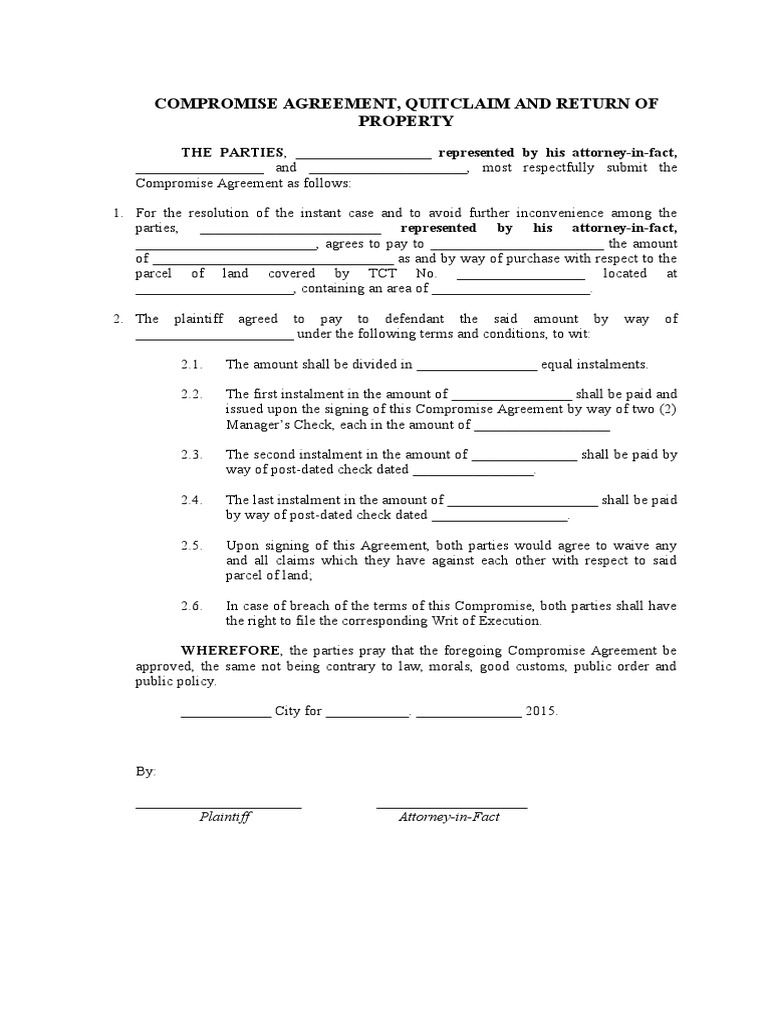 Compromise Agreement and Quitclaim Form | PDF | Law