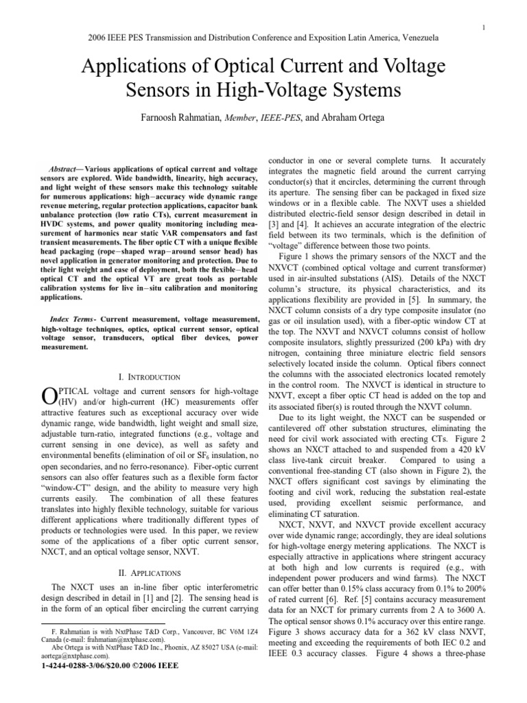 Applications of Optical Current and Voltage Sensors in High-Voltage ...