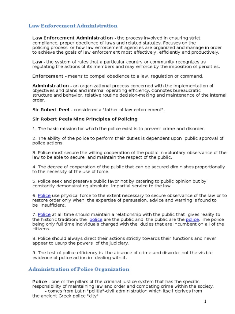Law Enforcement Administration - Notes | Police | Police Officer