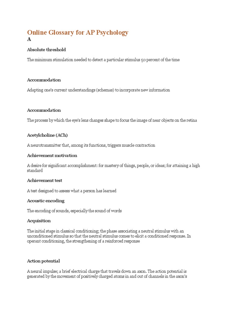 Online Glossary For Ap Psychology Weebly | PDF | Perception | Thought