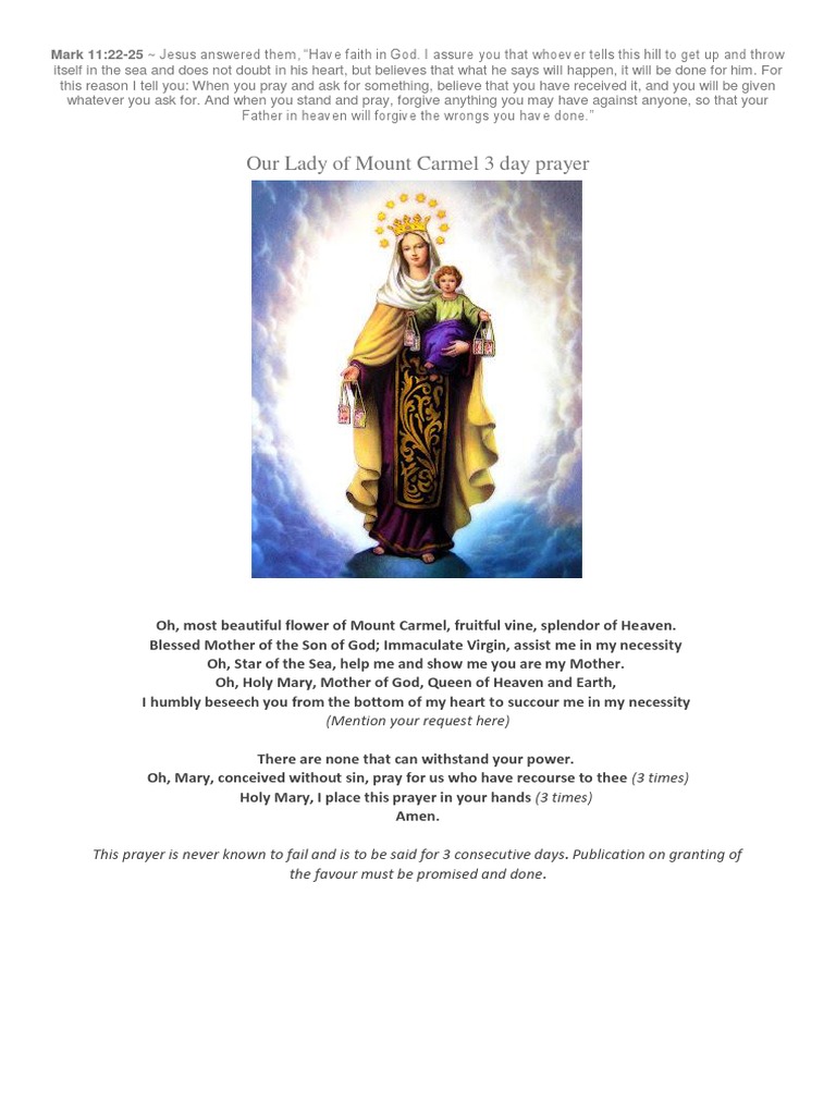 Our Lady of Mount Carmel 3 Day Prayer PDF | PDF | Mary, Mother Of Jesus ...