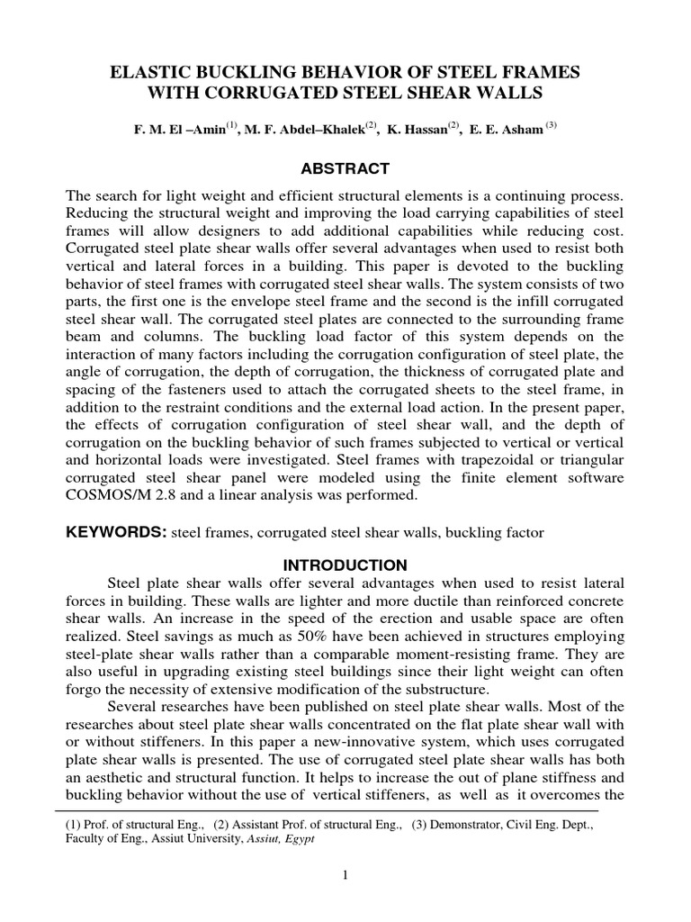 Elastic Buckling Behavior of Steel Frames With Corrugated Steel Shear ...