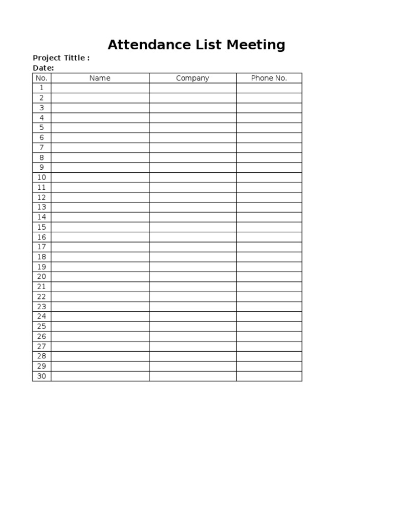 Meeting Attendance List Template | PDF
