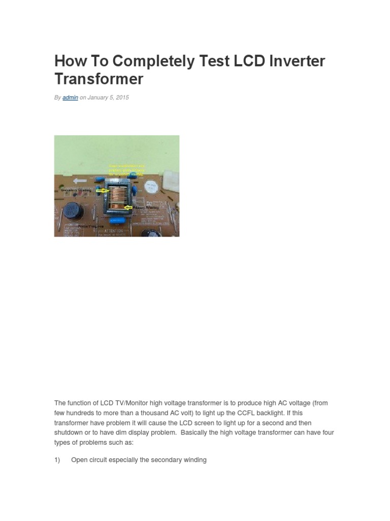 Testing LCD Inverter Transformer Issues | PDF | Transformer | Backlight