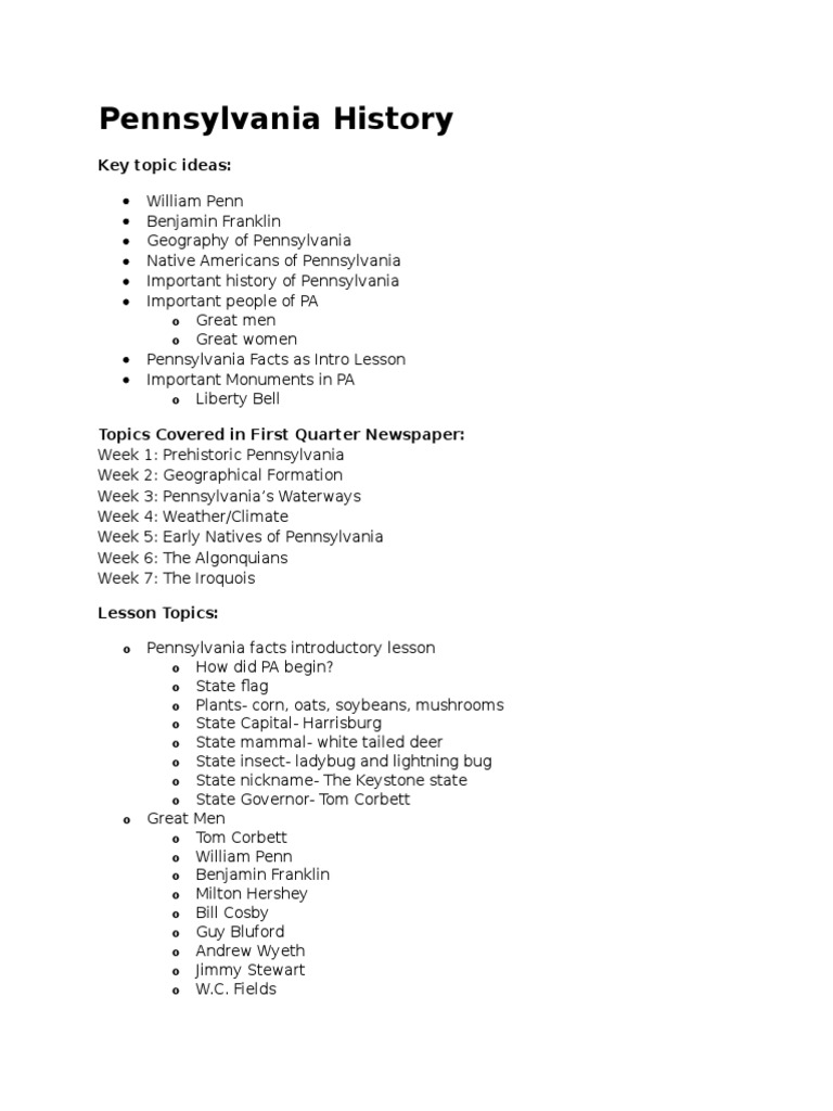 Pennsylvania History Outline | PDF | History