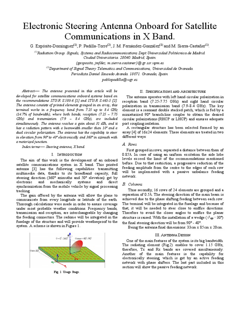 Electronic Steering Antenna Onboard For Satellite Communications in X ...