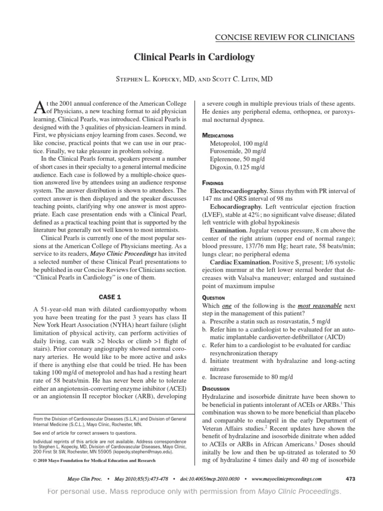 Clinical Pearls Cardiology | PDF | Heart Failure | Heart
