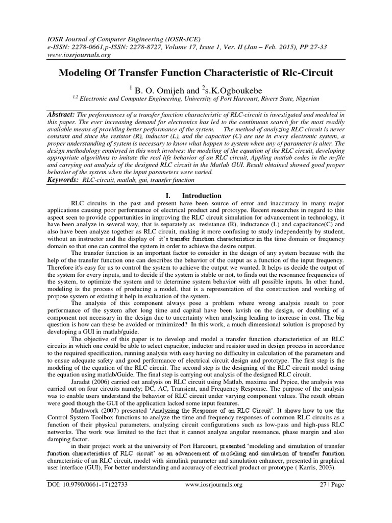 Modeling of Transfer Function Characteristic of Rlc-Circuit | PDF ...