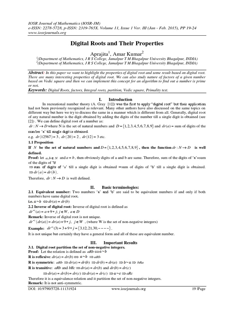 Digital Roots and Their Properties | PDF | Zero Of A Function | Polynomial
