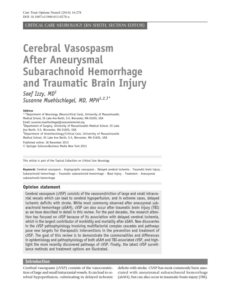 Cerebral Vasospasm | PDF | Medical Imaging | Inflammation