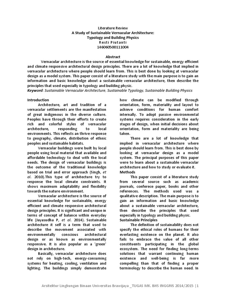 Literature Review - A Sustainable Vernacular Architecture | PDF ...