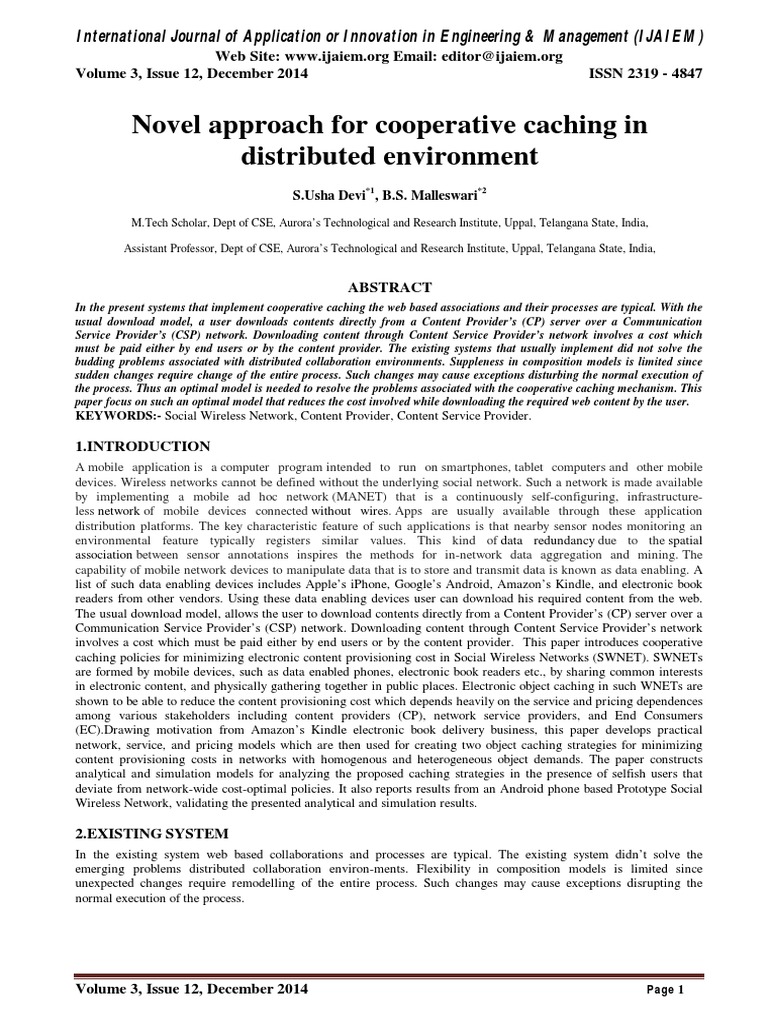 Novel Approach For Cooperative Caching in Distributed Environment | PDF | Cache (Computing ...