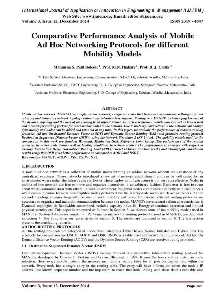 Comparative Performance Analysis of Mobile Ad Hoc Networking Protocols For Different Mobility ...