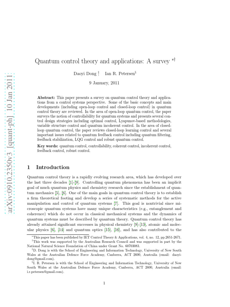 Quantum Control | PDF | Control Theory | Quantum Mechanics