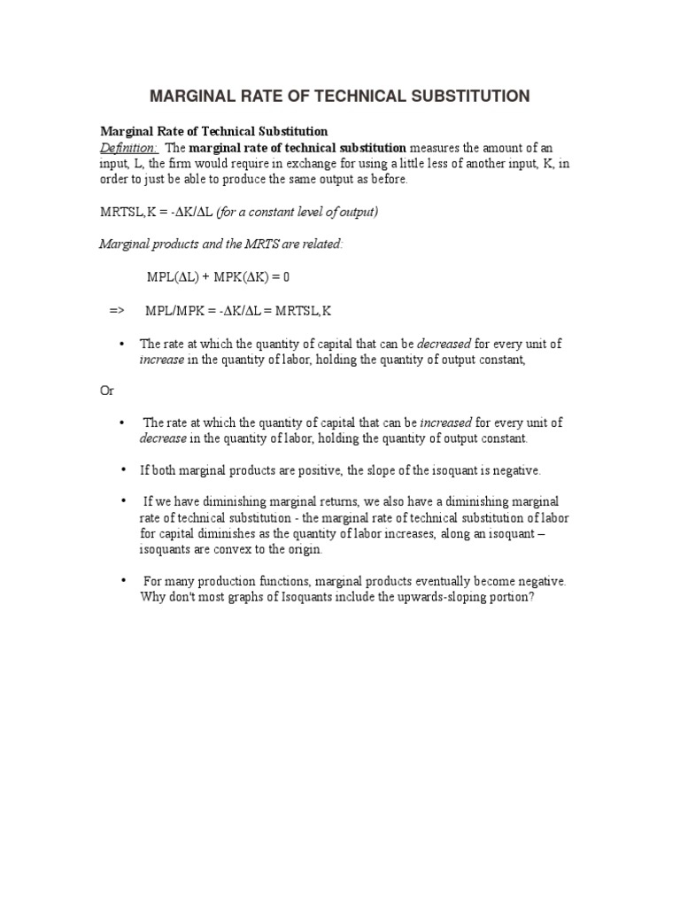 Marginal Rate of Technical Substitution | PDF