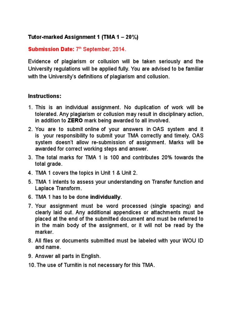 TMA1 | PDF | Systems Theory | Electrical Engineering
