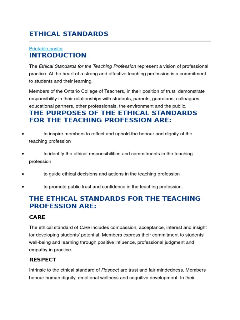 Ethical Standards: Printable Poster | PDF