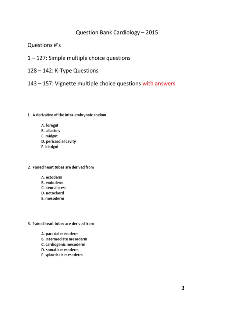 Question Bank Cardiology PDF | PDF | Congenital Heart Defect | Aorta