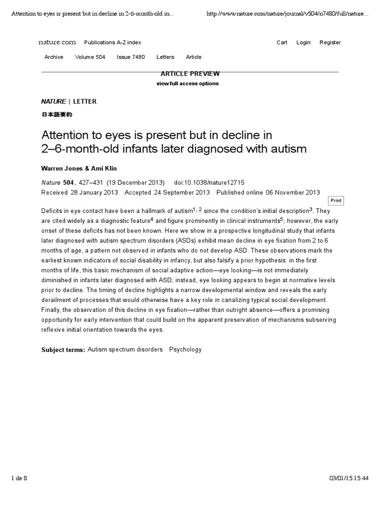 Attention To Eyes Is Present But in Decline in 2-6-Month-Old Infants ...