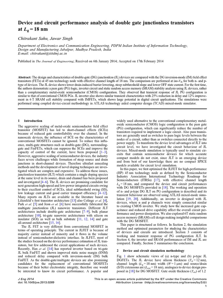 Device And Circuit Performance Analysis Of Double Gate Junctionless