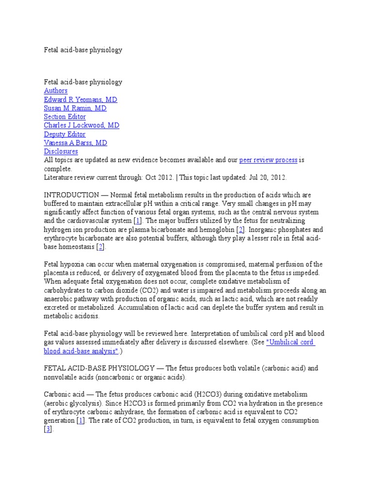 Fetal Acid Base Physiology | PDF | Fetus | Buffer Solution