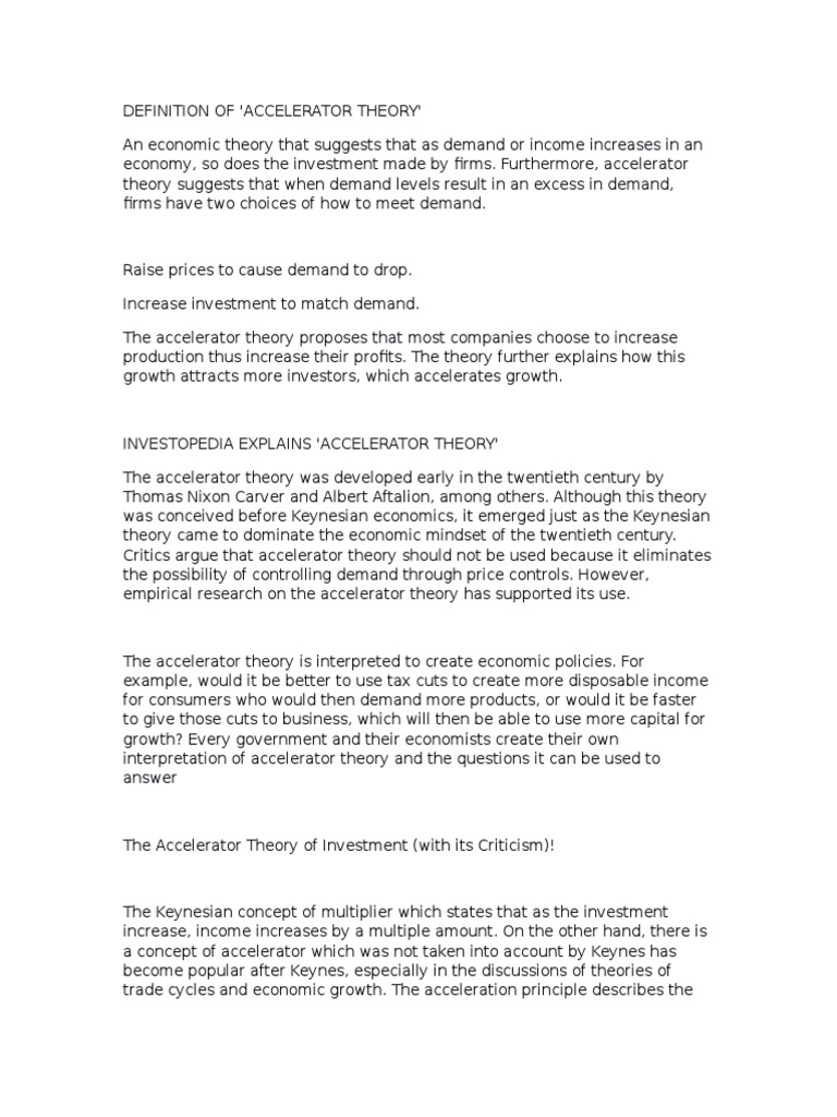 Accelerator Theory of Investment | PDF | Keynesian Economics | Fiscal ...