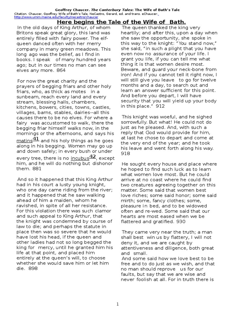 CT Prologue Wife of Baths Tale | PDF | The Canterbury Tales | Geoffrey ...