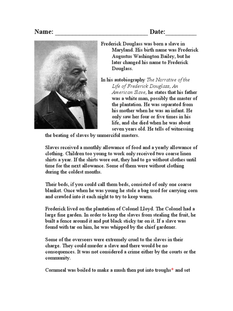 Frederick Douglass Worksheet | PDF | Frederick Douglass | Abolitionism