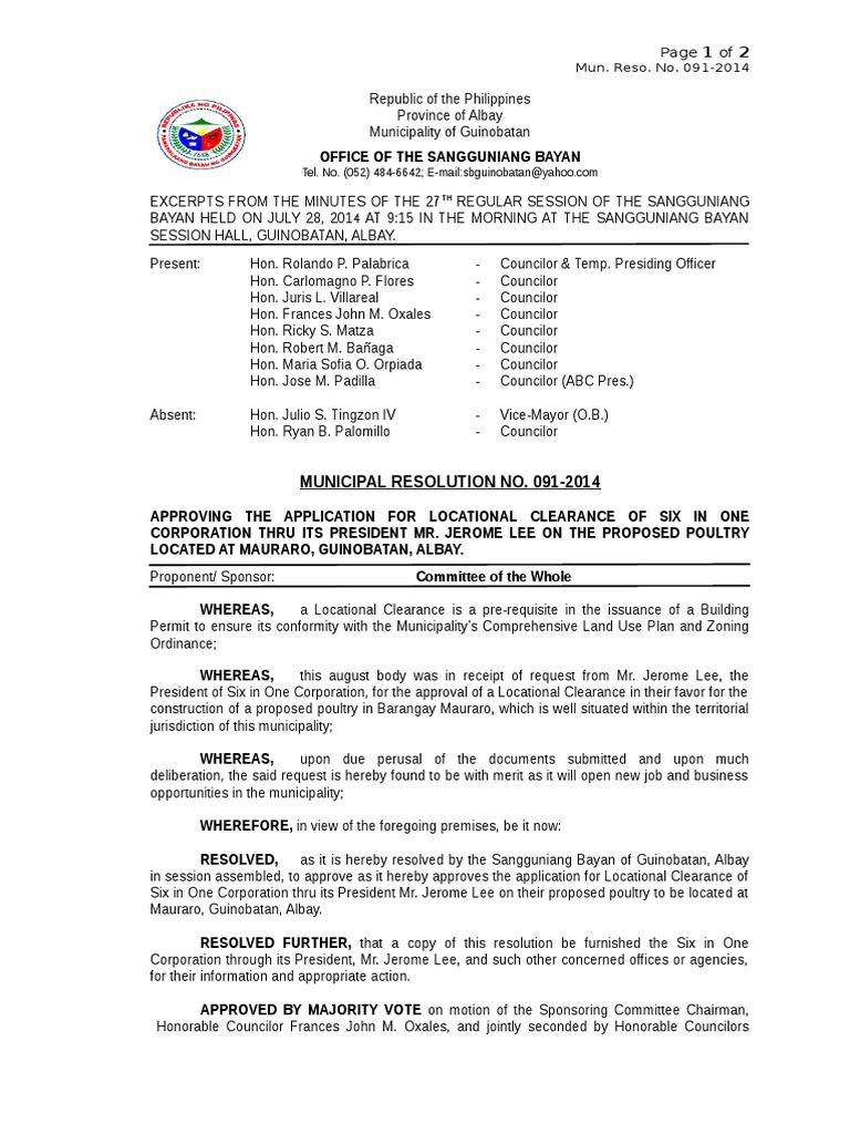 091-2014 Locational Clearance Six in One