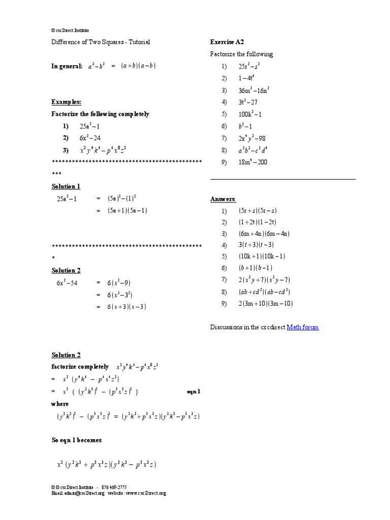 Difference o F Two Squares | PDF