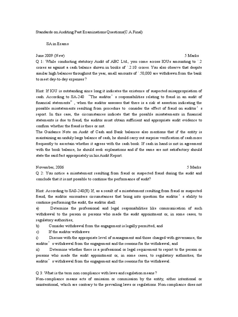 Compilation of SA Questions | Download Free PDF | Financial Audit ...