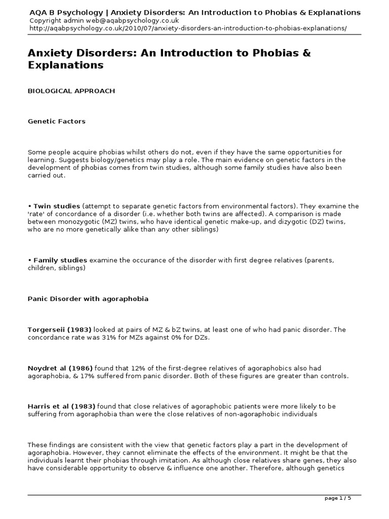 AQA B Psychology-Anxiety Disorders - An Introduction To Phobias ...