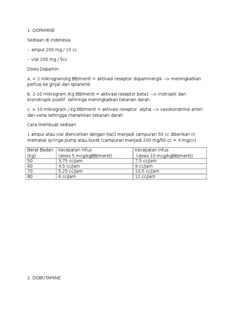 Dosis Dopamin, Dobutamin, N-Epi | PDF