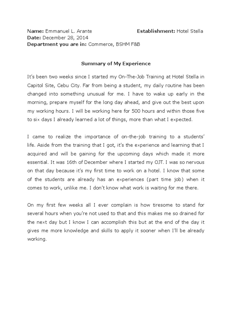 Ojt Experience | PDF | Behavior Modification | Learning