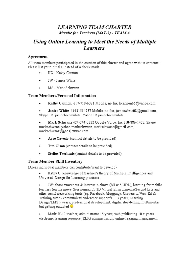 Learning Team Charter | Educational Technology | Pedagogy