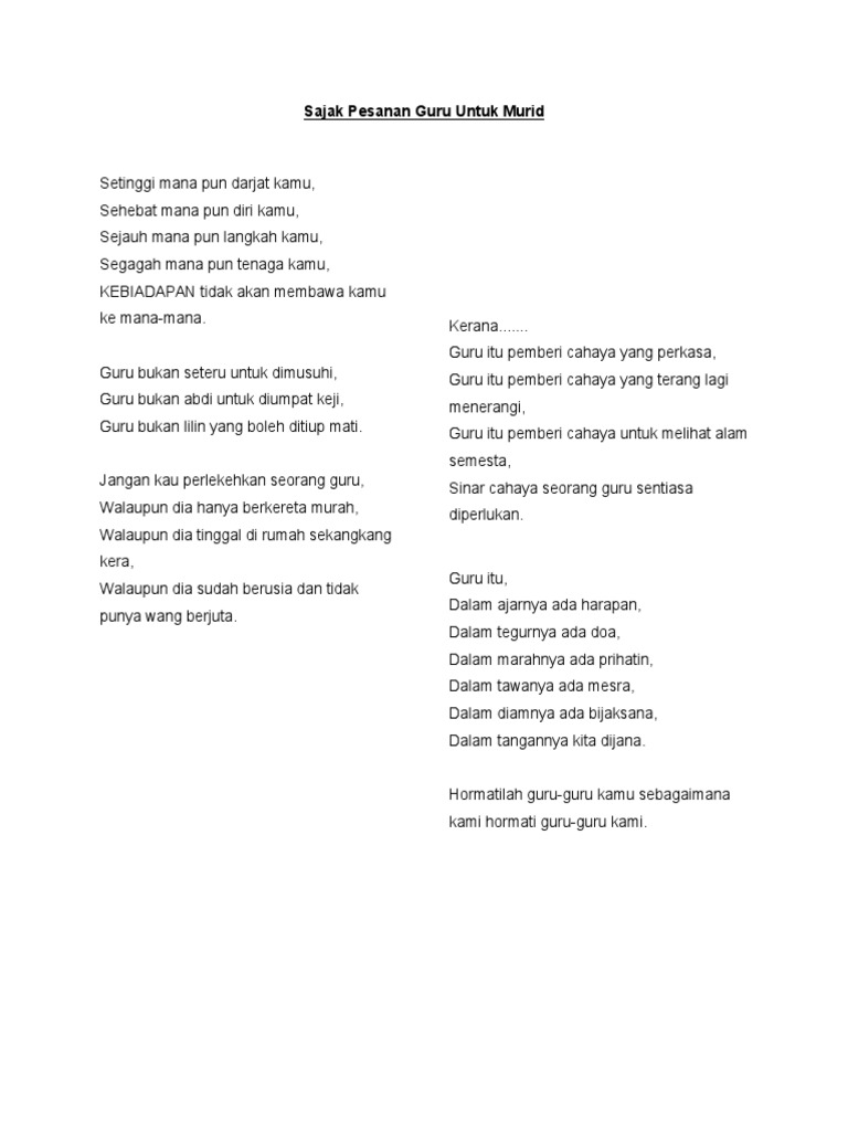 Sajak Guru Untuk Murid | PDF