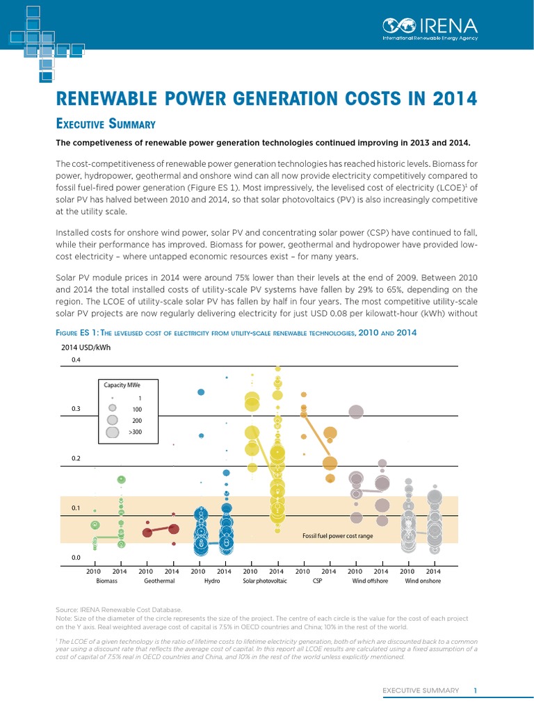 Renewable Power Generation Costs in 2014 | PDF | Renewable Energy ...