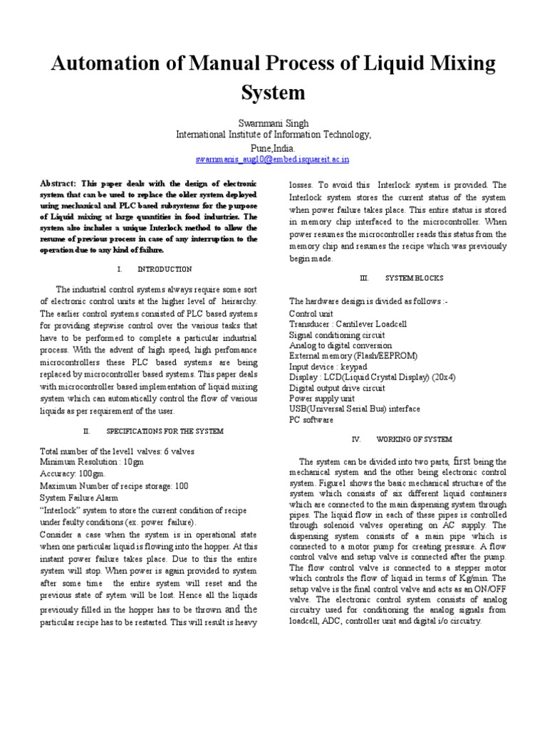 Automation of Manual Process of Liquid Mixing System | PDF | Microcontroller | Usb