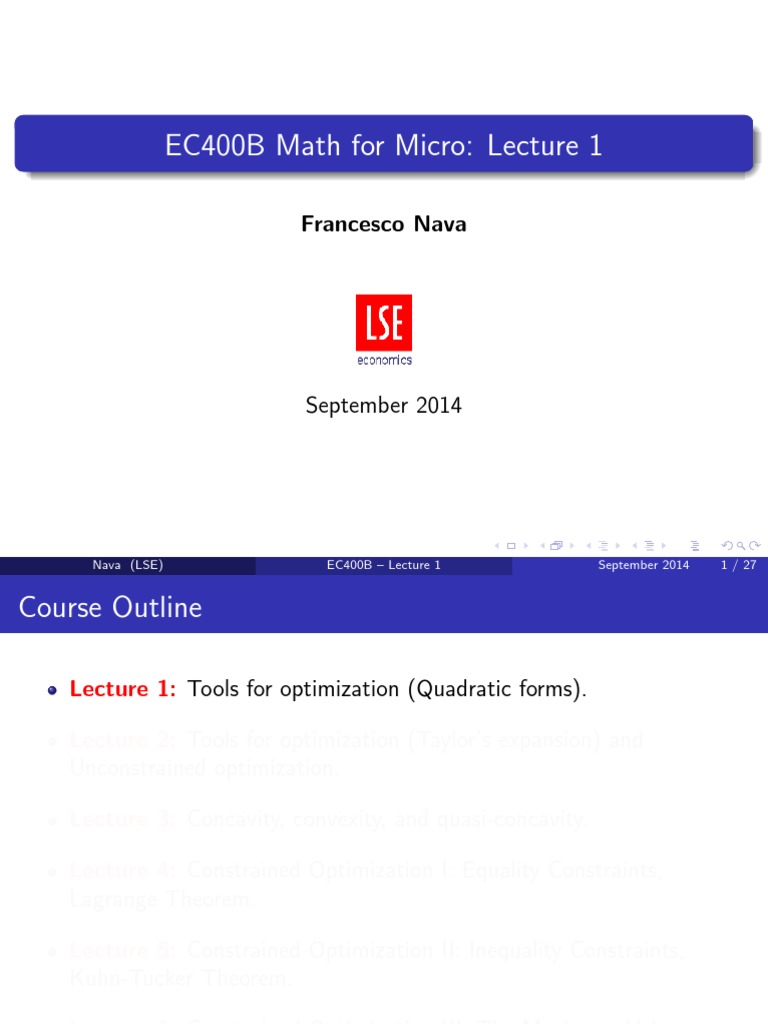 EC400 Slides Lecture 1 | PDF | Mathematical Optimization | Systems Analysis