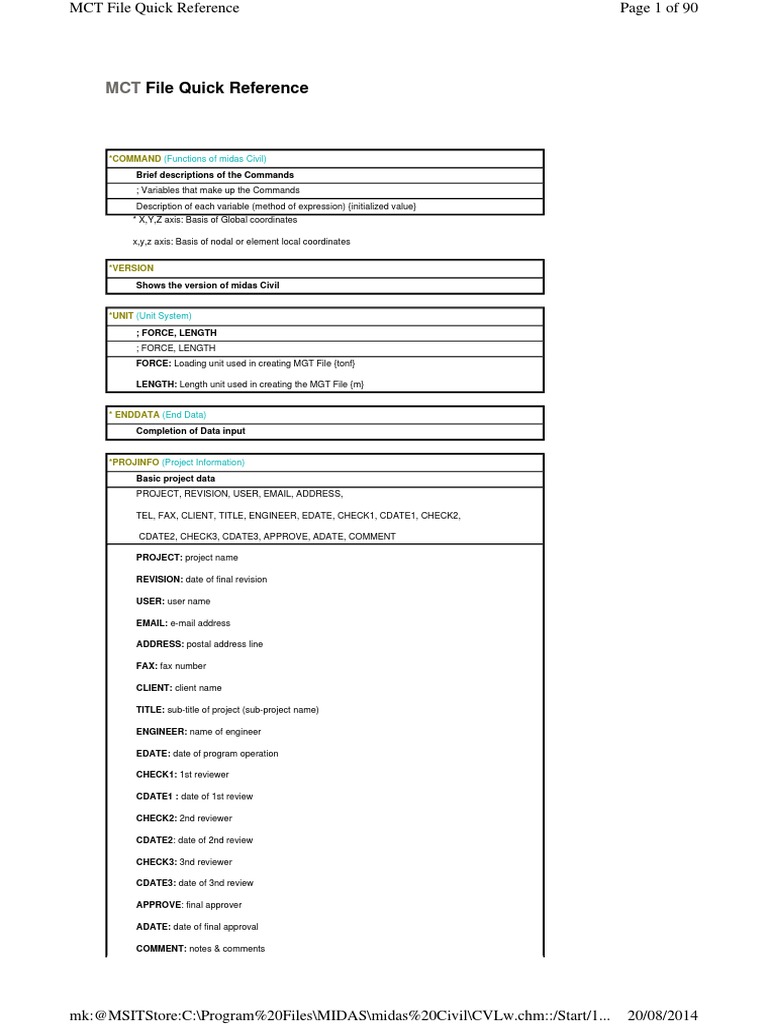 Midas Mct File Quick Reference Pdf Strength Of Materials