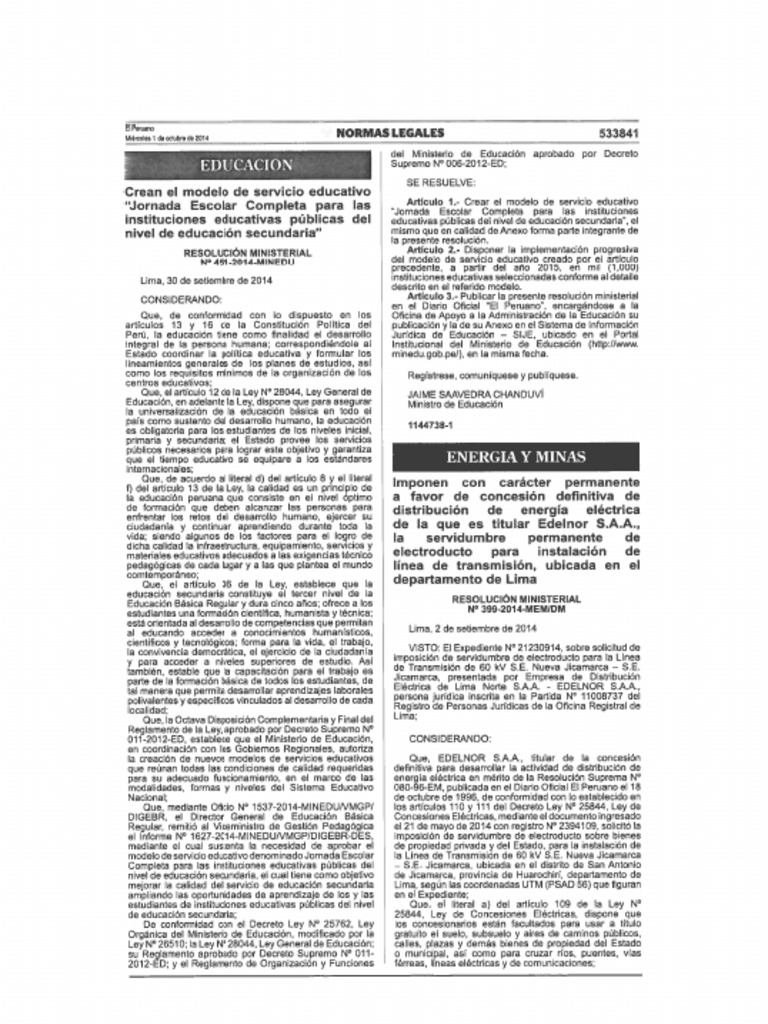 Jornada Escolar Completa RM - 451-2014-Minedu | PDF | Escolas