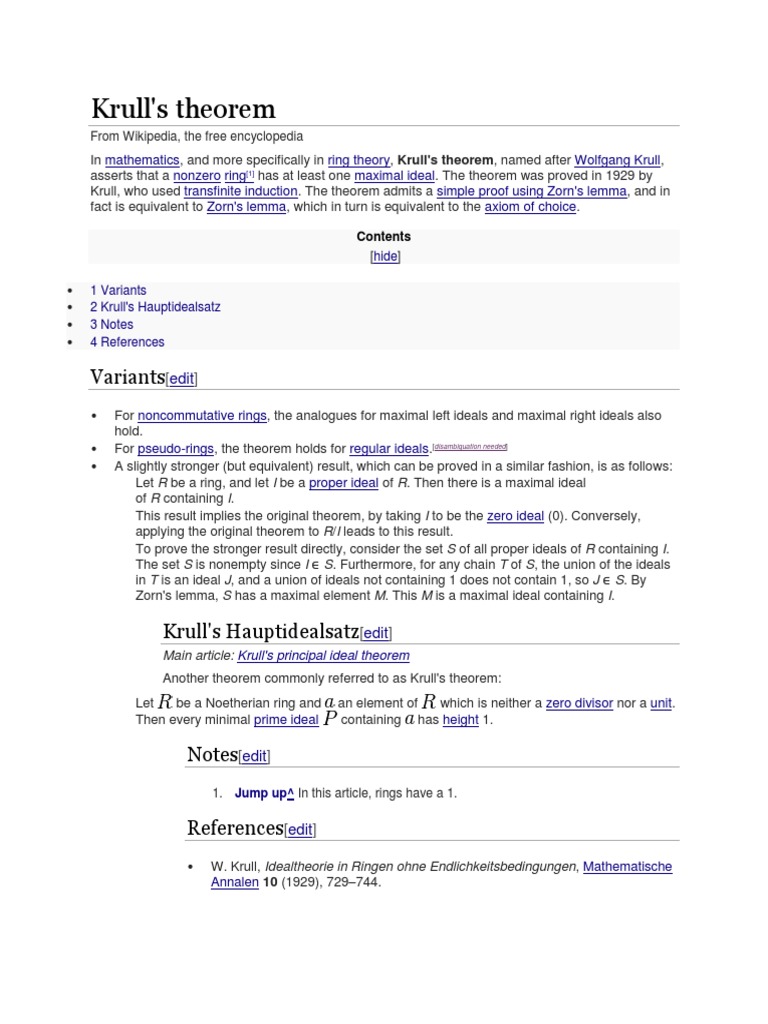 Krull's Theorem: Variants | PDF