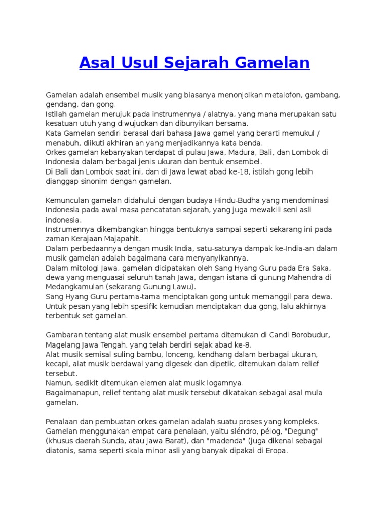 Asal Usul Sejarah Gamelan | PDF