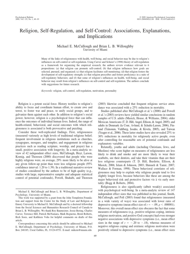 Religion Self-Regulation and Self-Control Associations Explanations | PDF