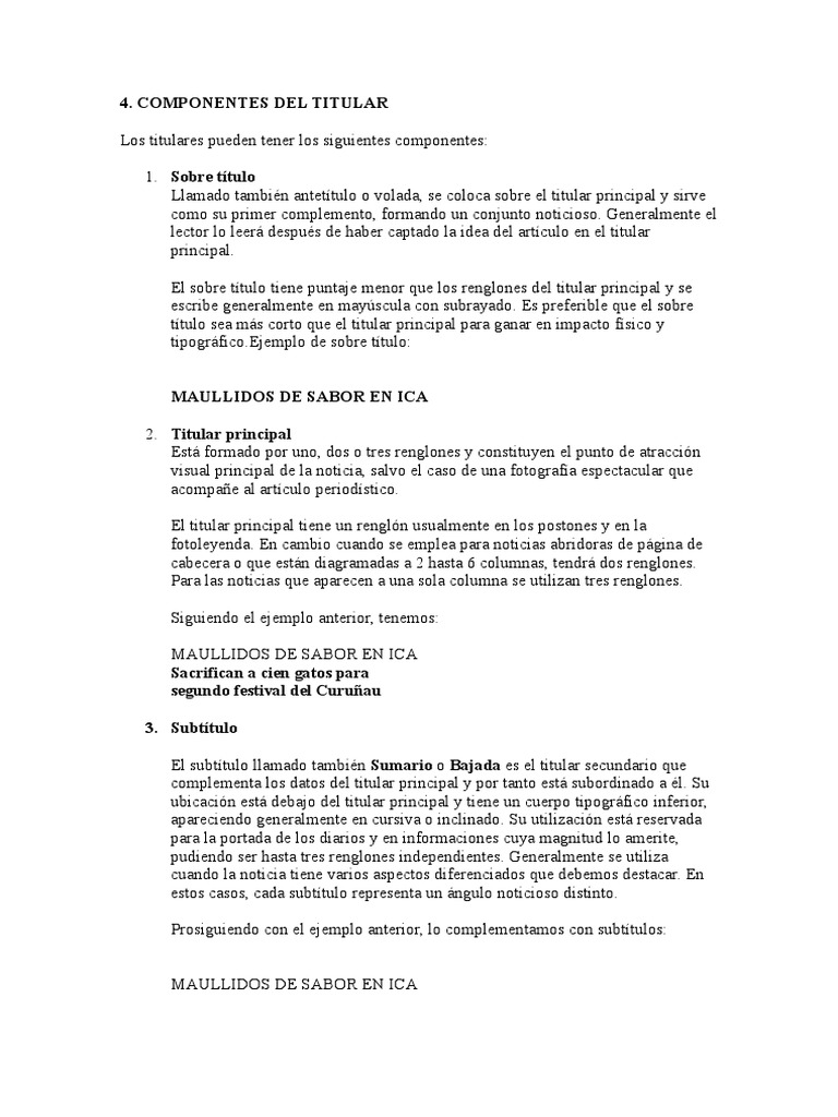 Componentes y redacción de titulares | PDF | Tipografía | Perú
